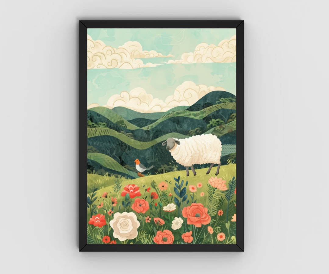 Sheep on the Hill A4 Art Print – The Fat Whale Gifts & Decor